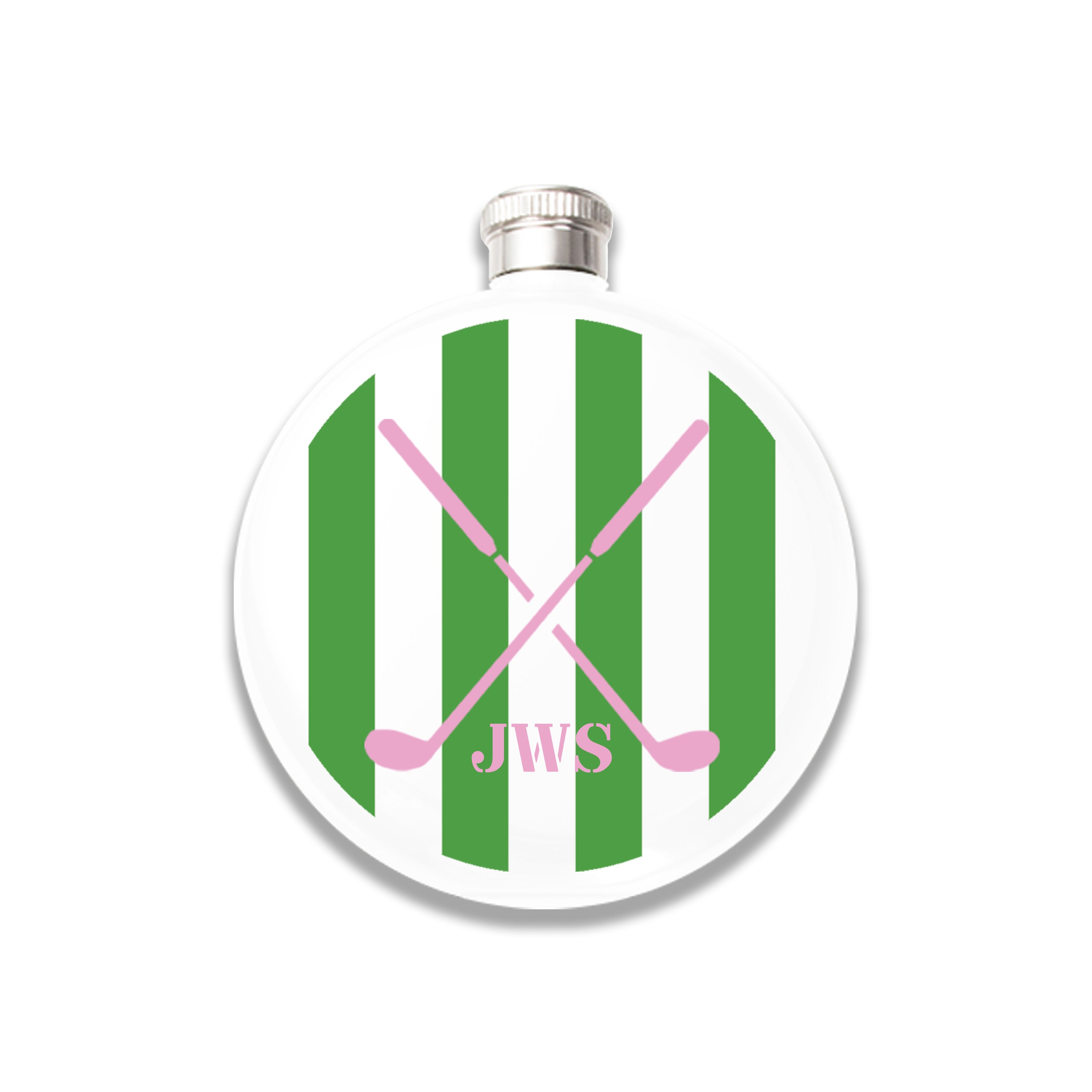Custom Round Flask - Green Stripe Golf – Toss Designs Retail