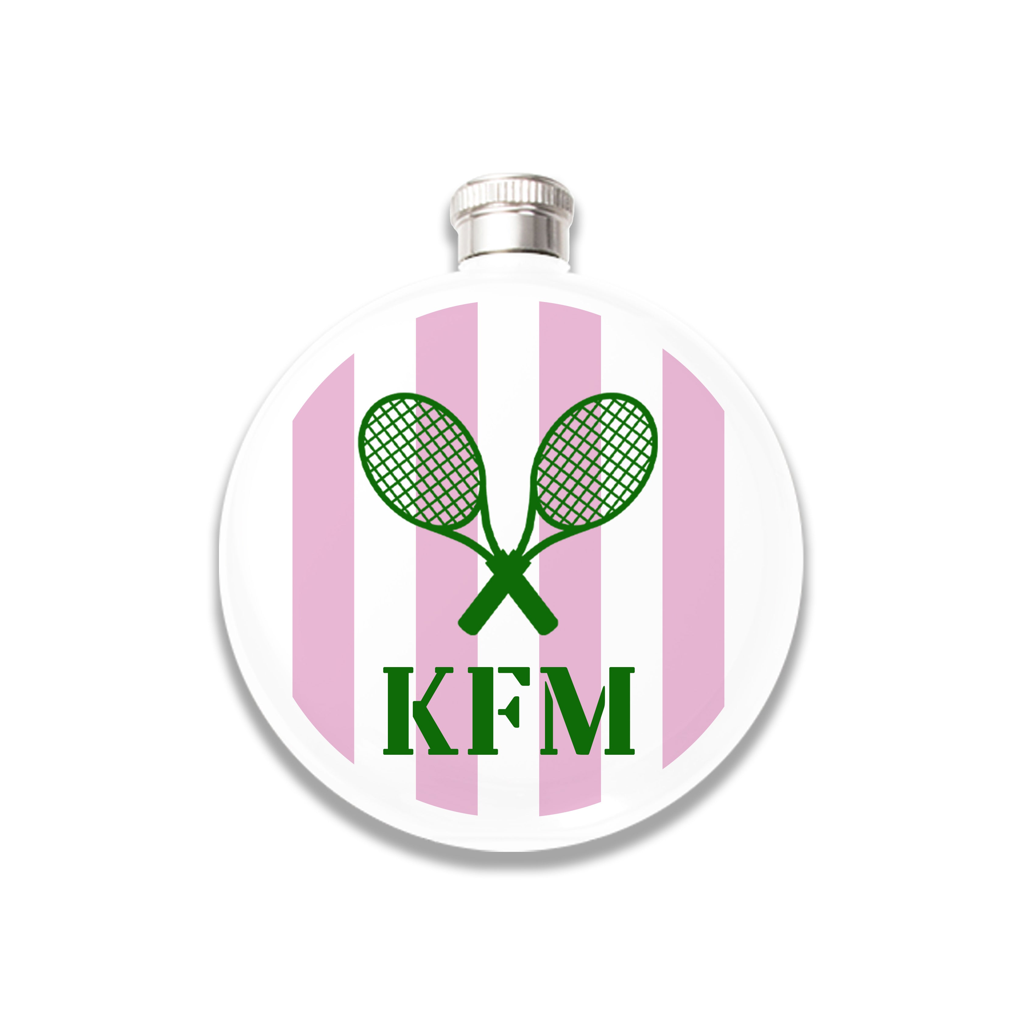 Custom Round Flask - Pink Stripe Tennis – Toss Designs Retail