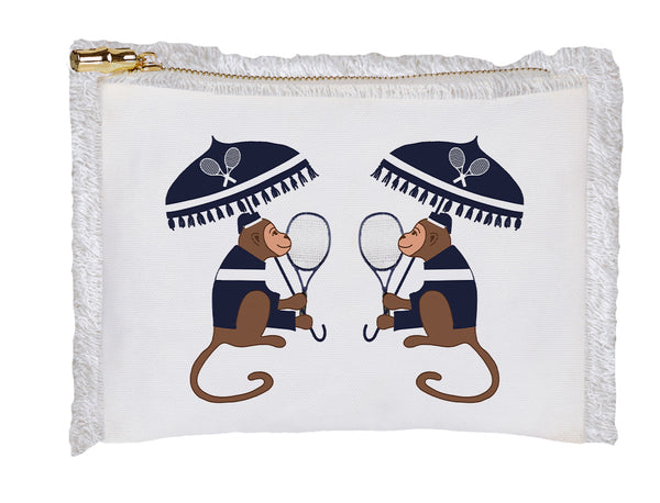 Linen Fringe Cosmetic Bag - Tennis Monkey – Toss Designs